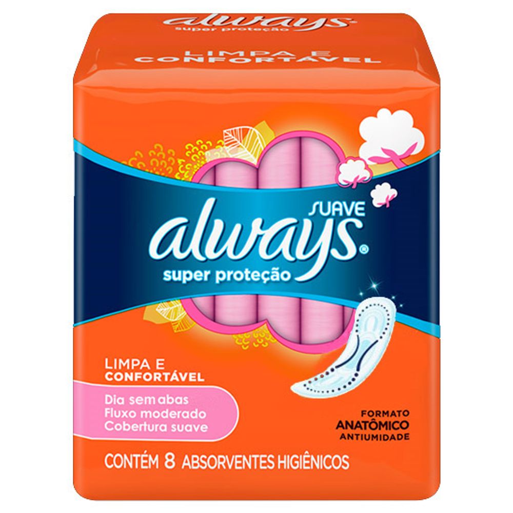 Absorvente Always Super Protecao Cobertura Suave Sem Abas 8 Unidades ...