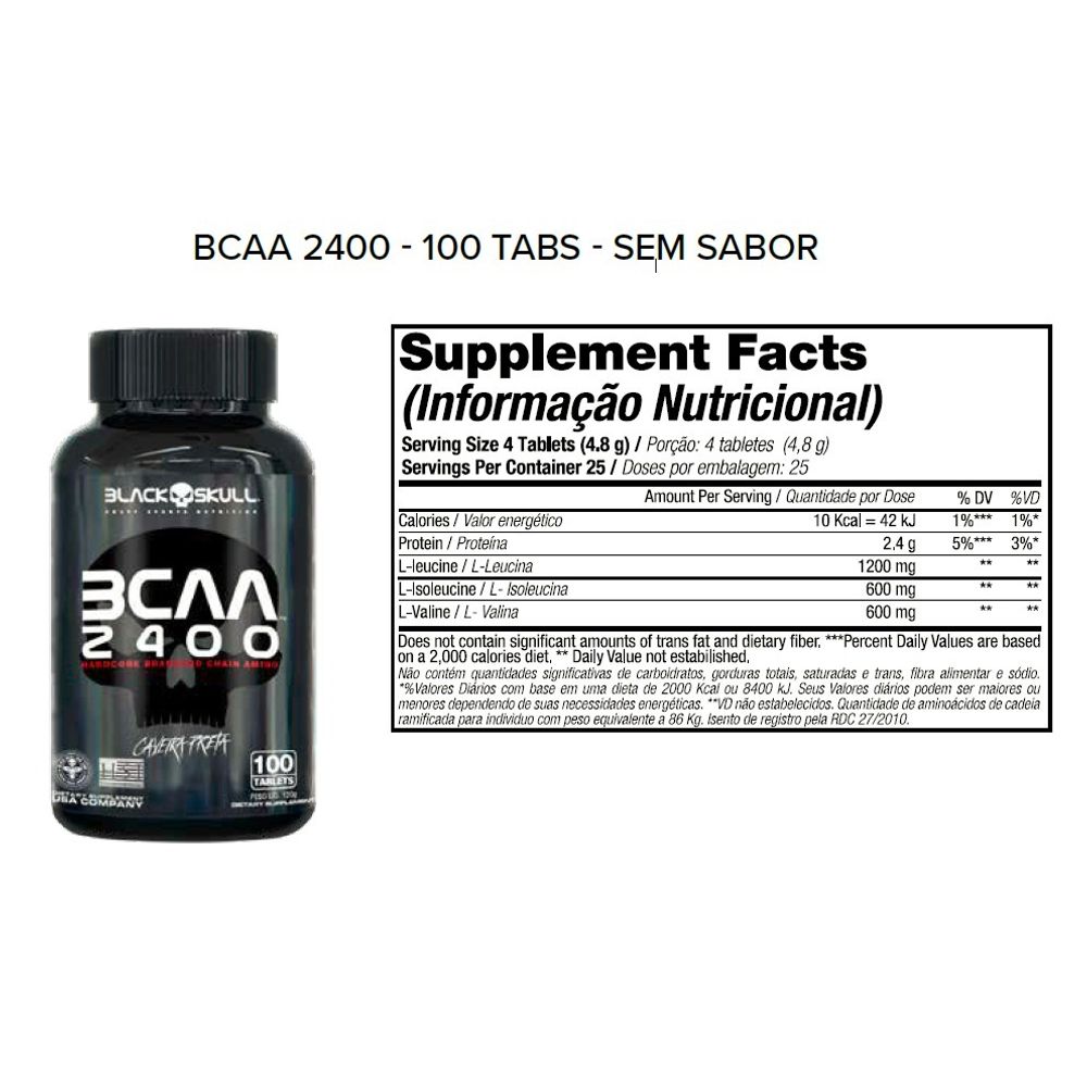 BCAA 2400 Black Skull Caveira Preta 100 tabletes - Farma 22