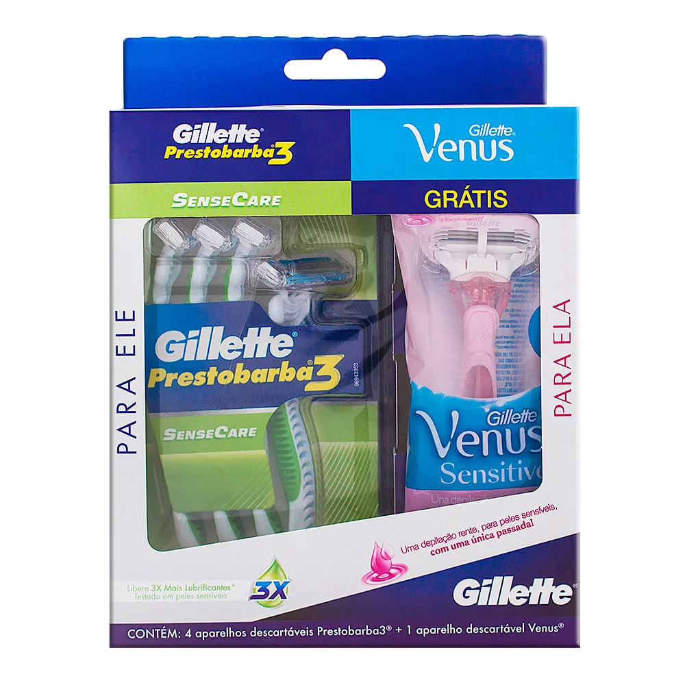 Kit Aparelho de Barbear Gillette Prestobarba 3 Sensecare 4 Unidades ...