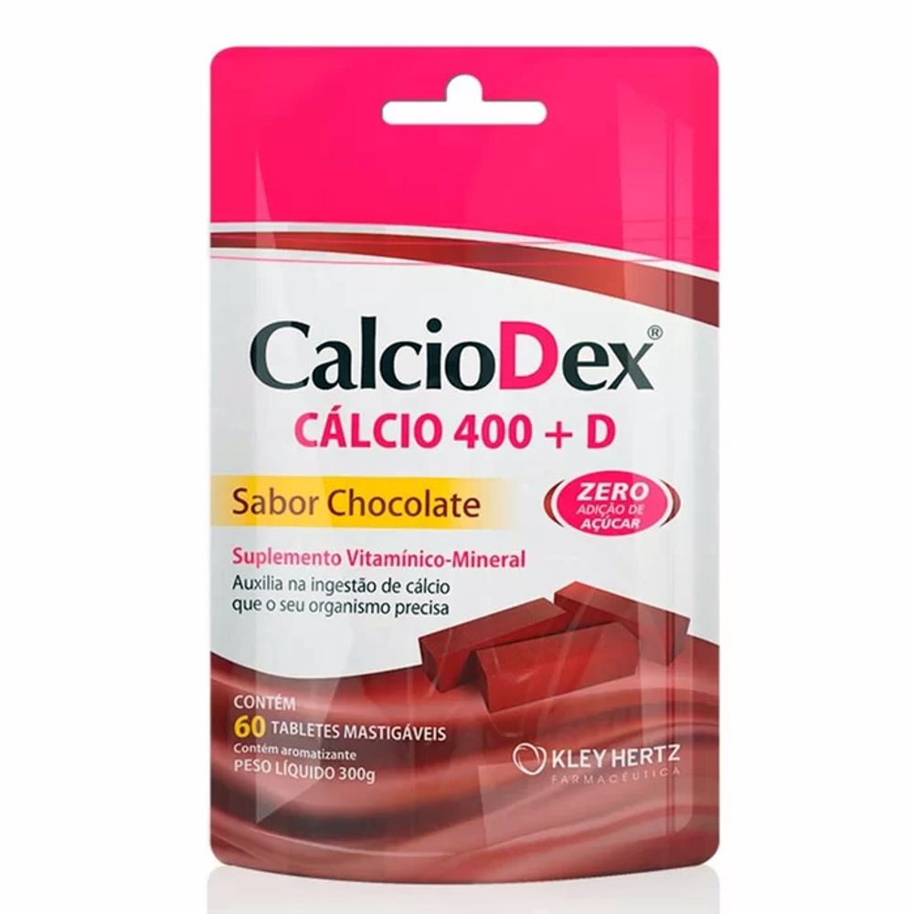 CalcioDex 400+D Tabletes Mastigaveis Sabor Chocolate 60 Unidades - Farma 22