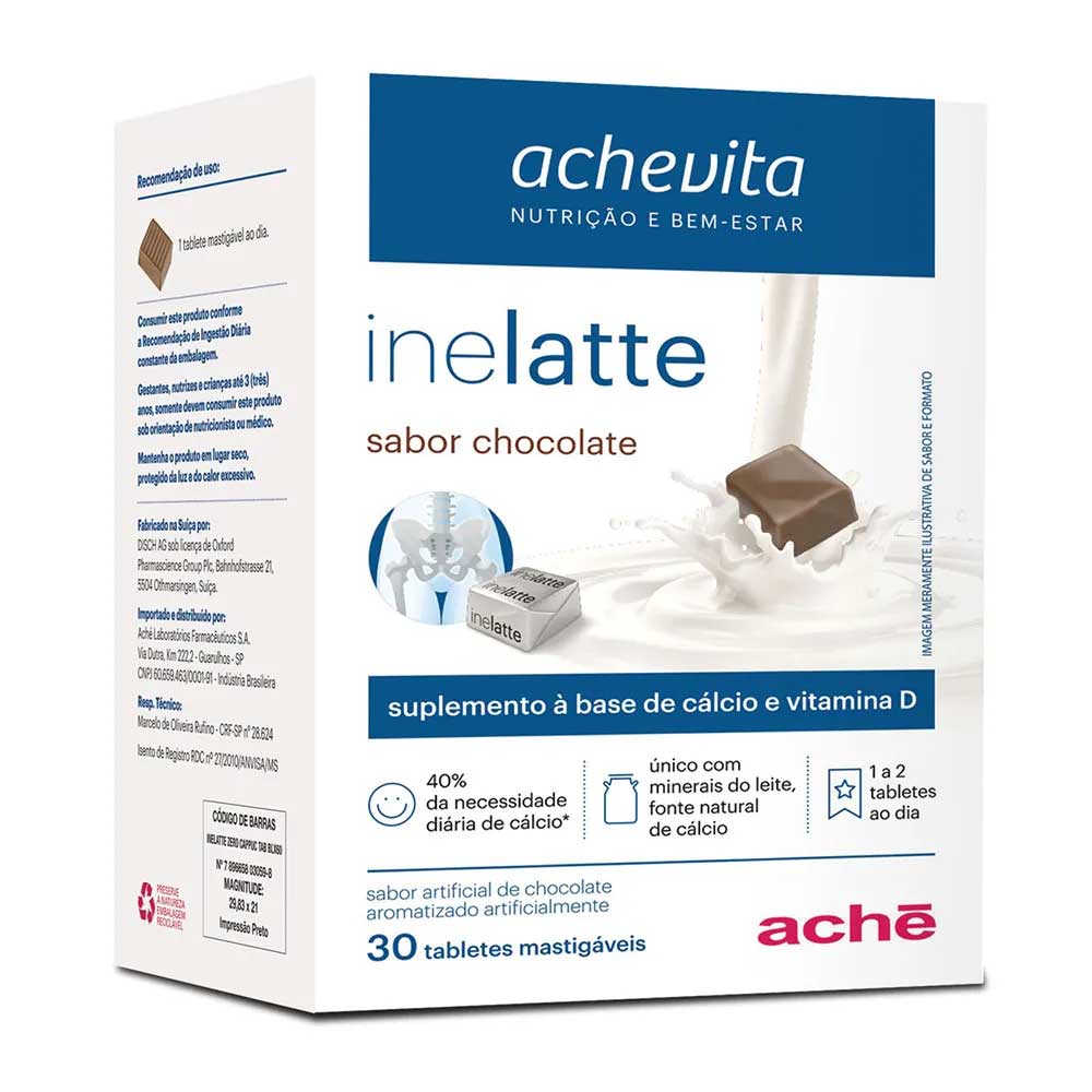 Inelatte Sabor Chocolate 30 Tabletes Mastigaveis - Farma 22