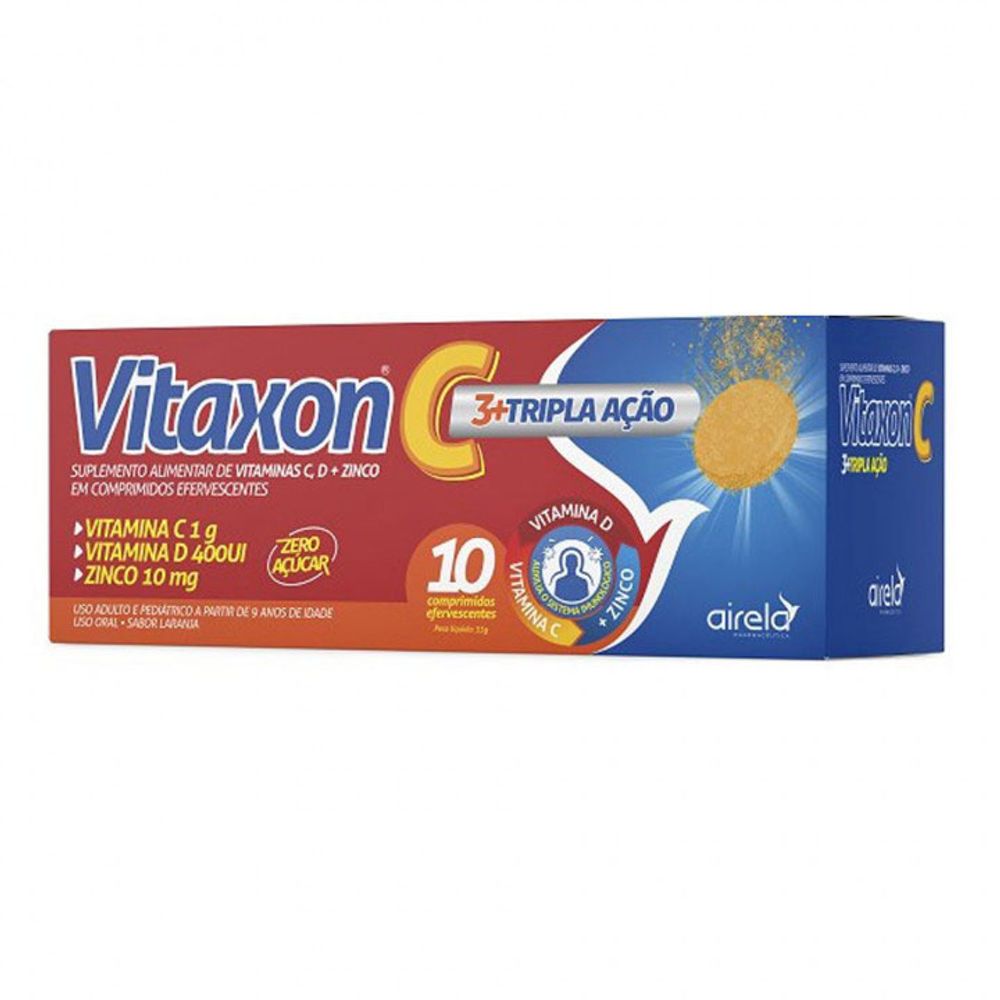 Vitaxon C Tripla Acao Sabor Laranja 10 comprimidos efervescentes - Farma 22