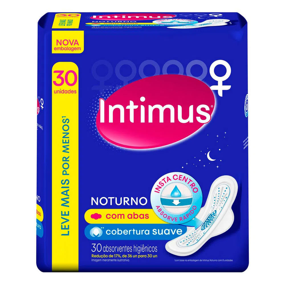 Absorvente Intimus Noturno Cobertura Suave com Abas 30 Unidades - Farma 22