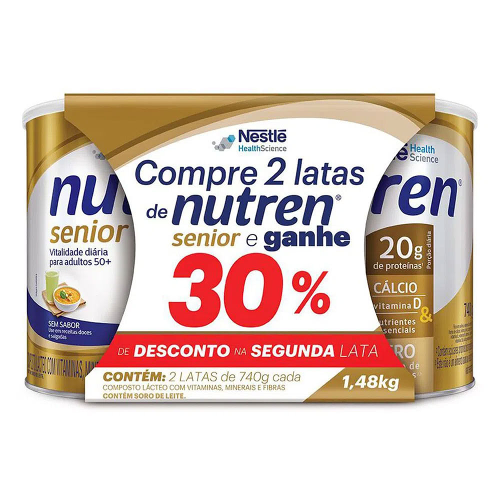 Kit Nutren Senior Sem Sabor 740g com 30% de Desconto na Segunda Unidade ...