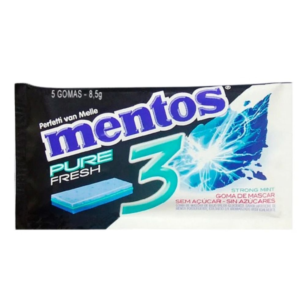 Mentos 3 Goma Sem Acucar Strong Menta 5 unidades - Farma 22