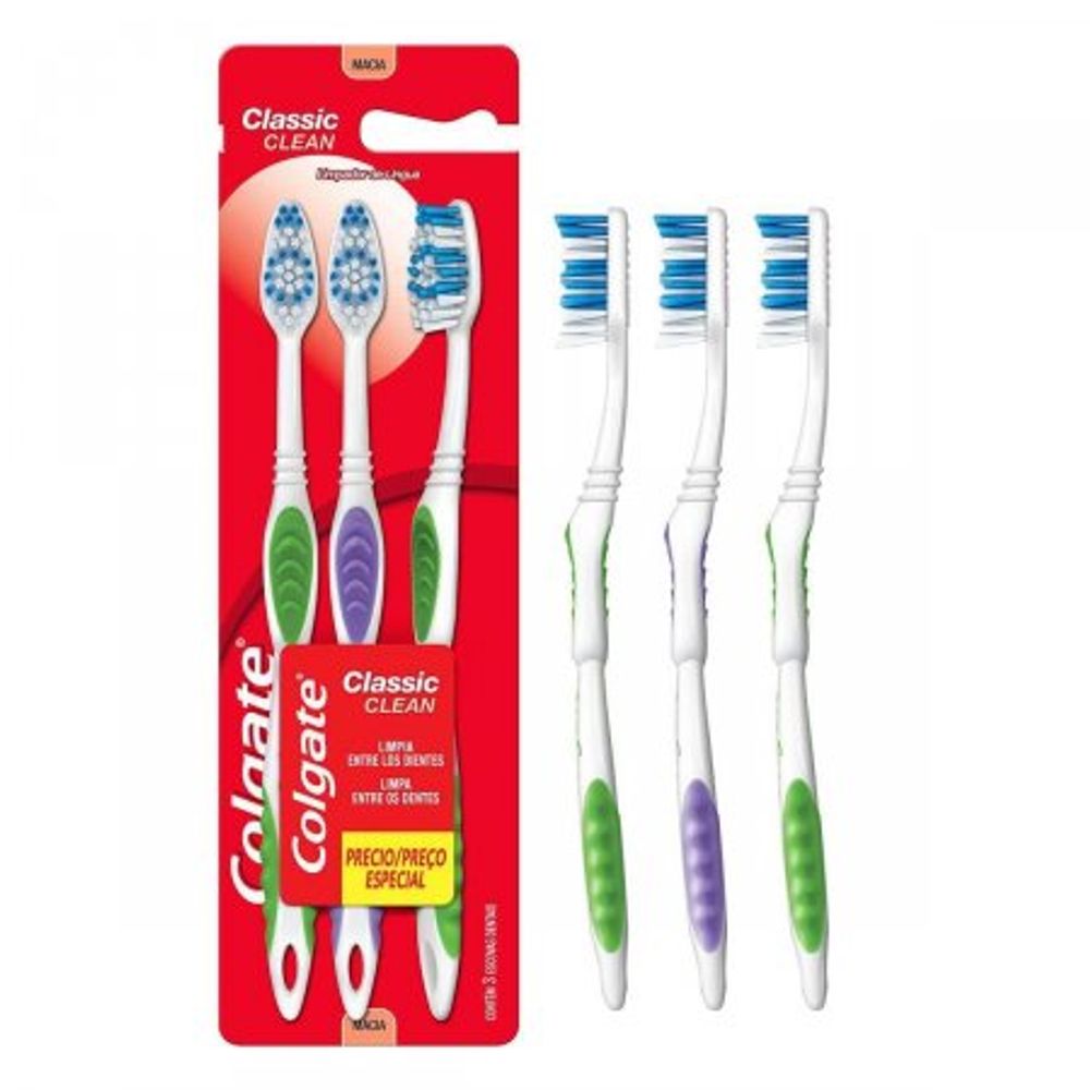 Kit Escova de Dentes Colgate Classic Clean 3 Unidades - Farma 22