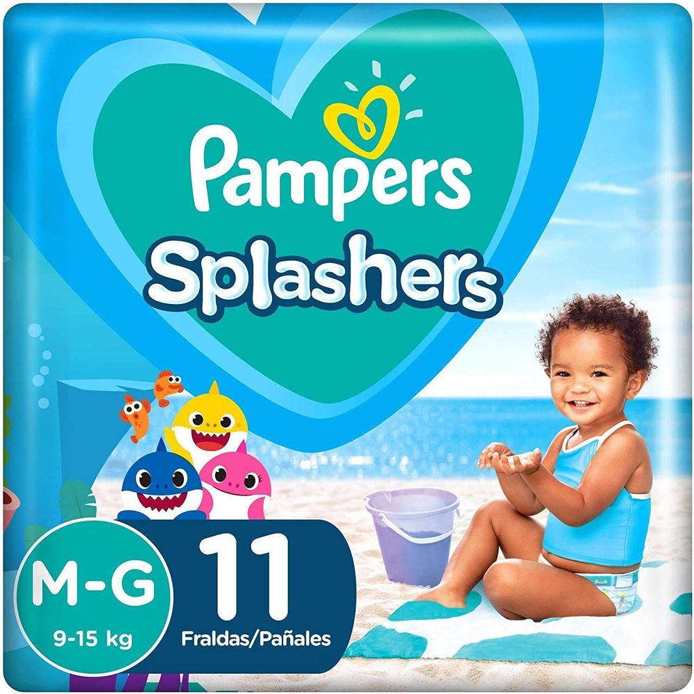 Fralda Pampers Praia e Piscina Splashers Baby Shark M/G 11 Unidades - Farma 22