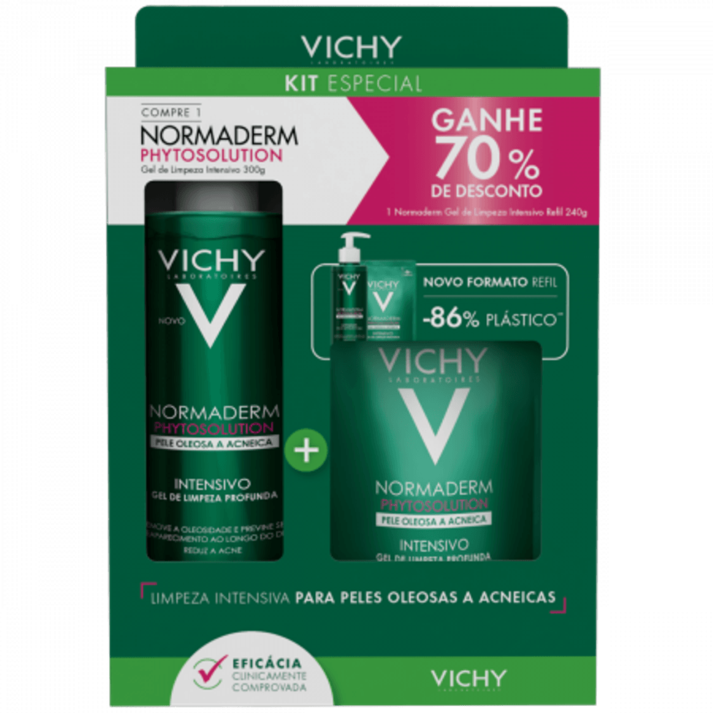 Kit Vichy Normaderm Phytosolution Gel de Limpeza Intensivo 300g + Refil ...