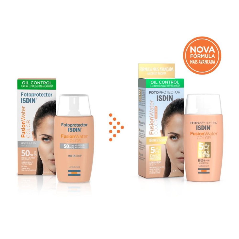 Protetor Solar Facial ISDIN Fotoprotector Fusion Water Oil Control Cor Média FPS50 50ml - Farma 22