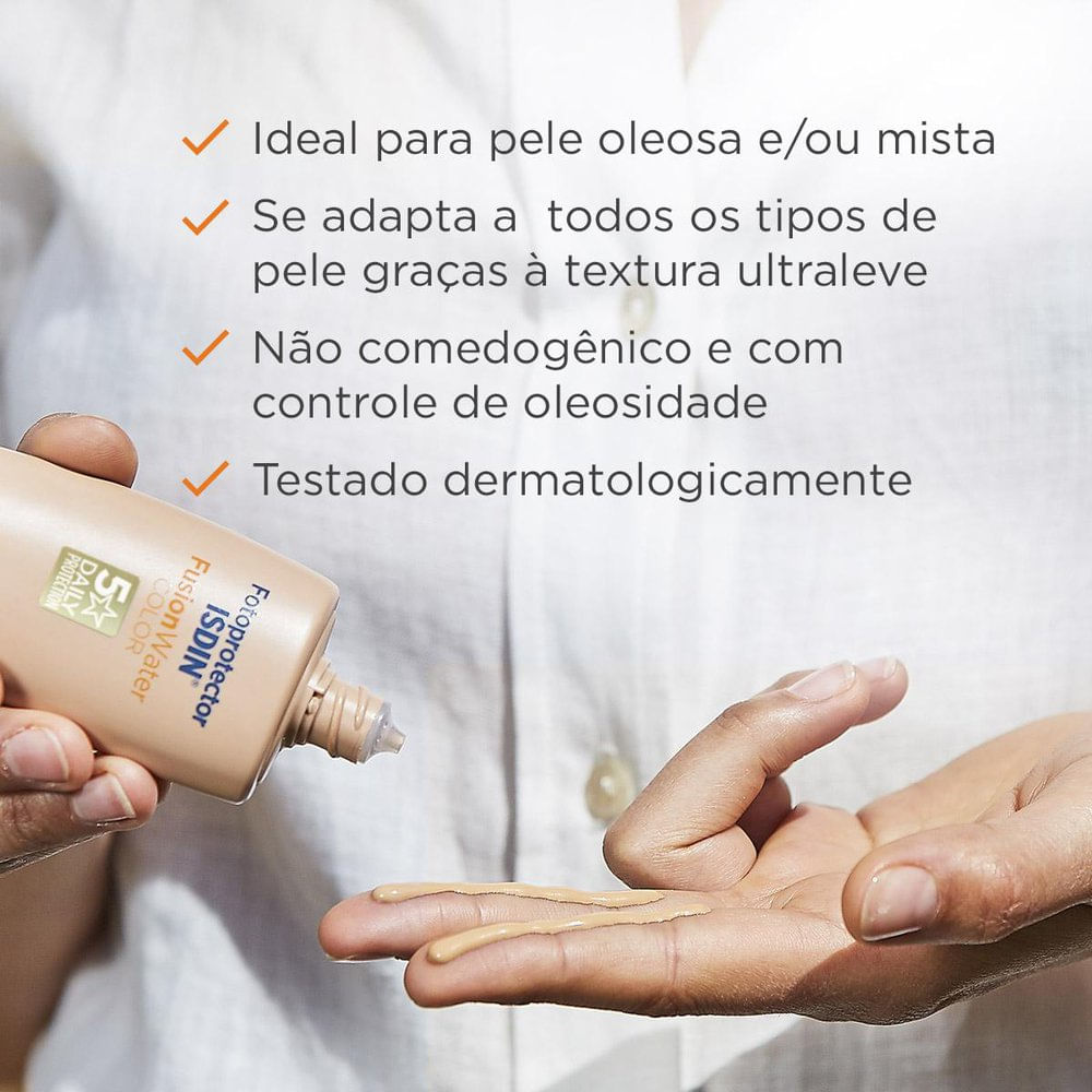 Protetor Solar Facial ISDIN Fotoprotector Fusion Water Oil Control Cor Média FPS50 50ml - Farma 22