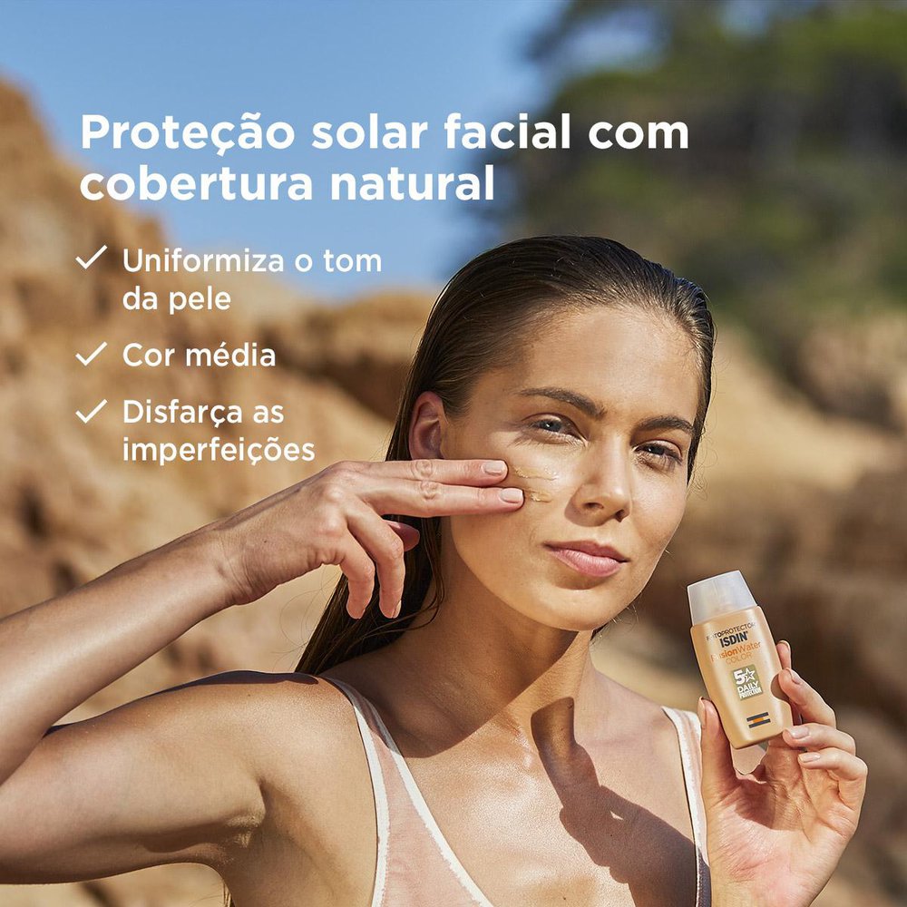 Protetor Solar Facial ISDIN Fotoprotector Fusion Water Oil Control Cor Média FPS50 50ml - Farma 22