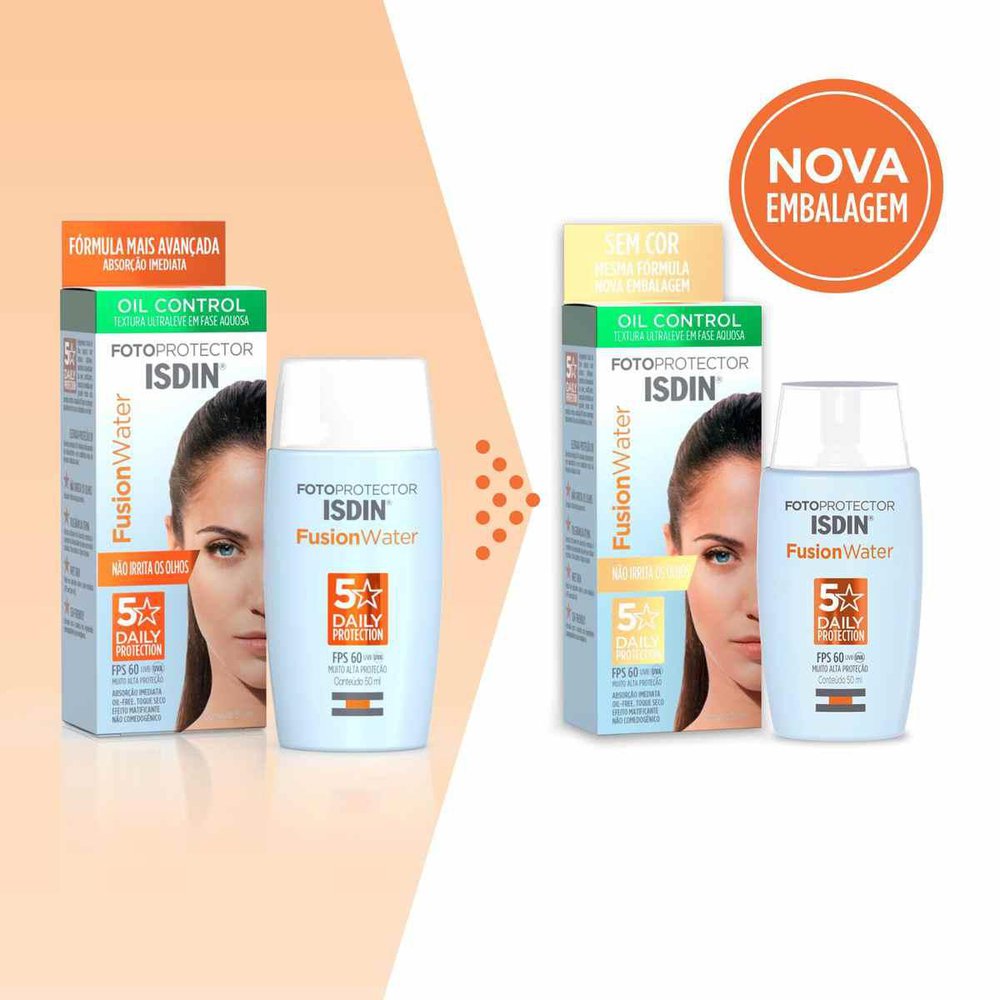 Protetor Solar Facial ISDIN Fusion Water 5 Stars Sem Cor FPS 60 - 50ml - Farma 22