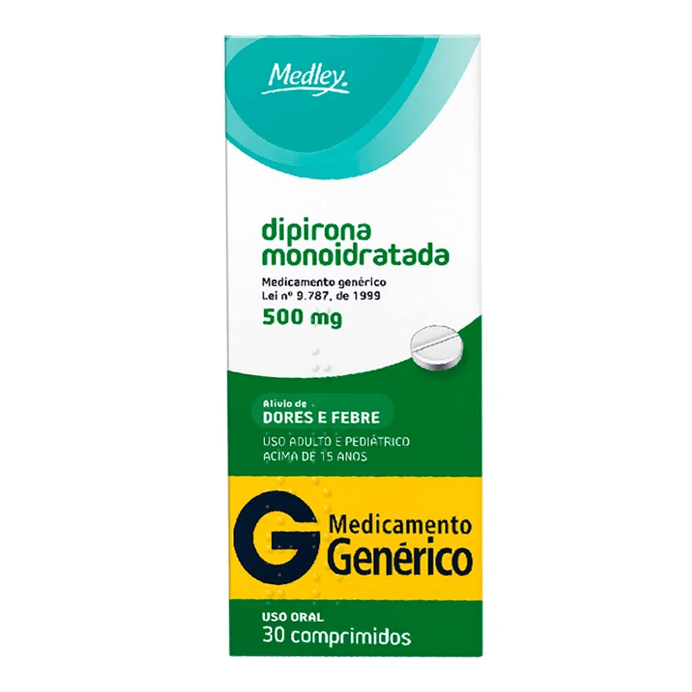 Dipirona Sodica 500mg 30 comprimidos Generico Medley - Farma 22